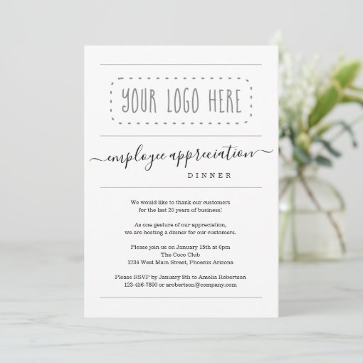 Simple Employee Appreciation Dinner - Add Logo Invitation | Zazzle