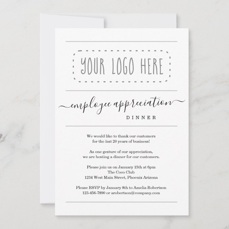 Simple Employee Appreciation Dinner - Add Logo Invitation | Zazzle