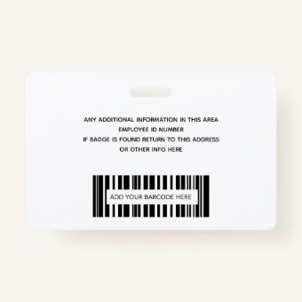 Simple Employee Logo Photo Barcode ID Badge | Zazzle