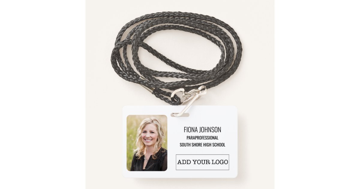 Simple Employee Logo Photo Barcode ID Badge | Zazzle
