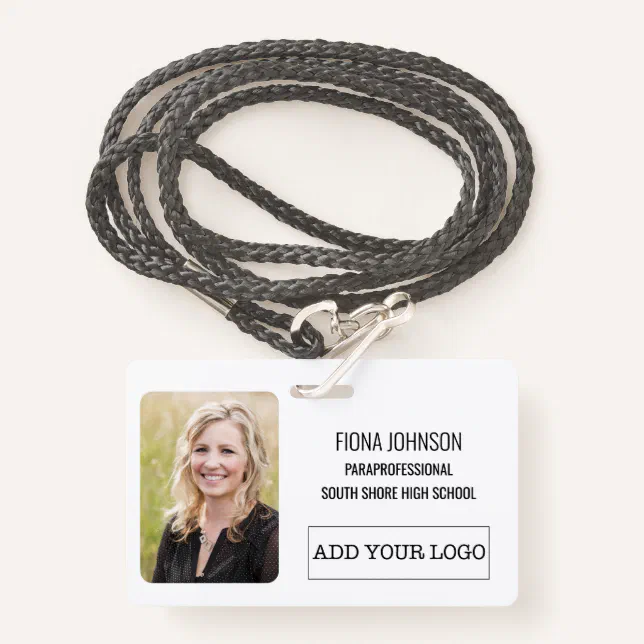 Simple Employee Logo Photo Barcode ID Badge | Zazzle