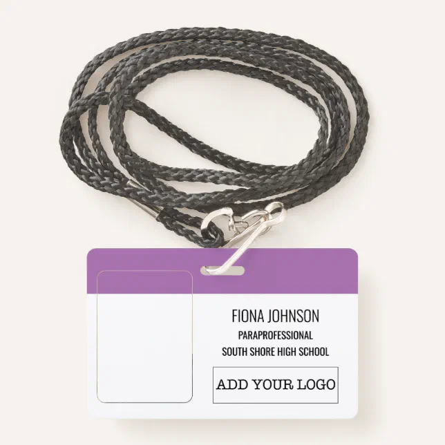 Simple Employee Logo Photo Barcode ID Badge | Zazzle