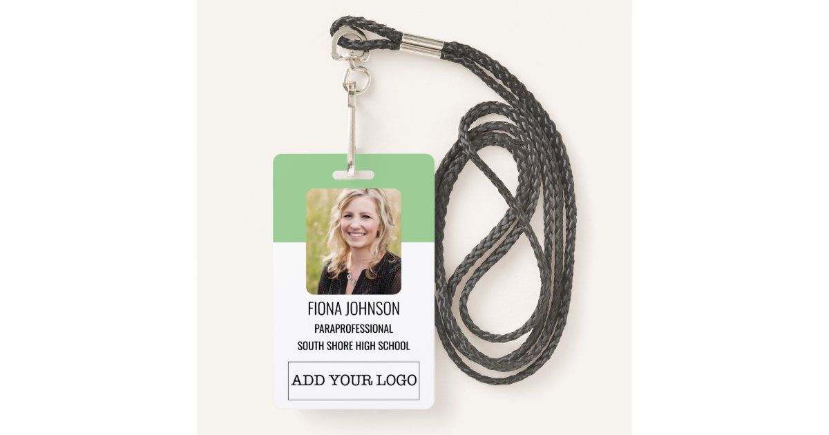 Simple Employee Logo Photo ID Barcode Badge | Zazzle