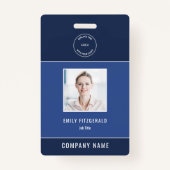 Simple Employee Photo ID Name Logo Blue Badge | Zazzle