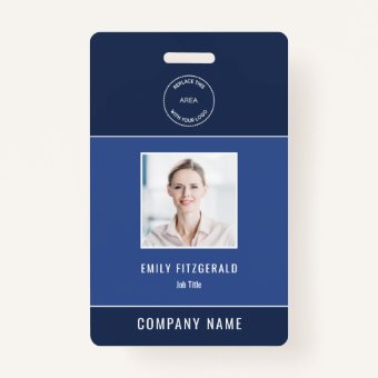Simple Employee Photo ID Name Logo Blue Badge | Zazzle