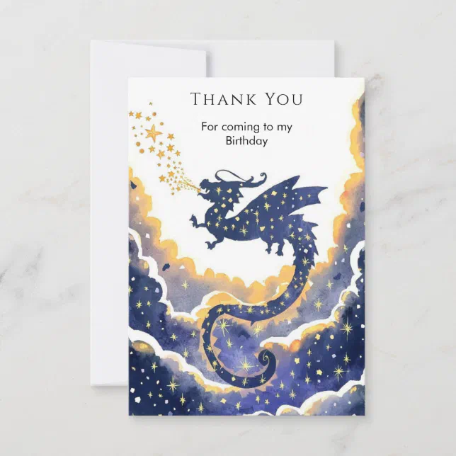 Simple Enchanted Dragon Birthday Thank You Card | Zazzle
