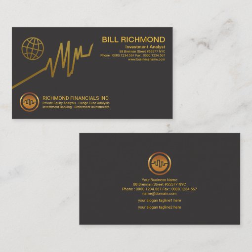 Simple Energetic Gold Global Graph Investment Business Card | Zazzle
