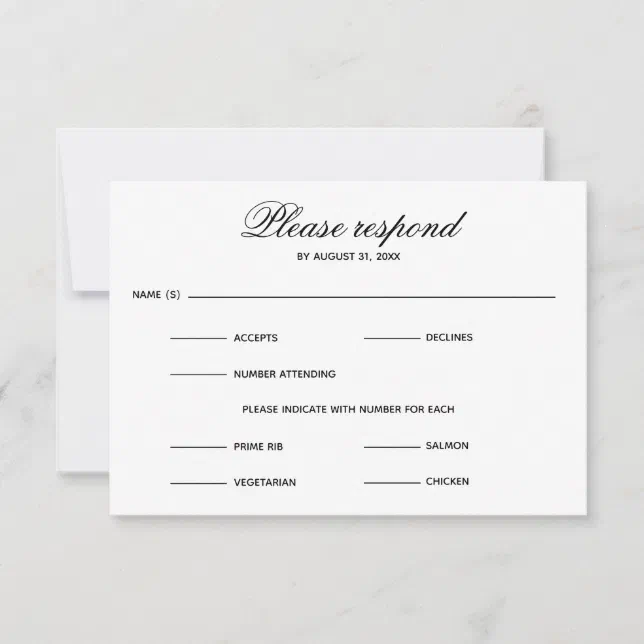 Simple Entree Four Choice - RSVP card | Zazzle