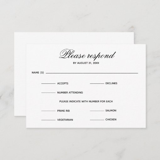 Simple Entree Four Choice - RSVP card | Zazzle