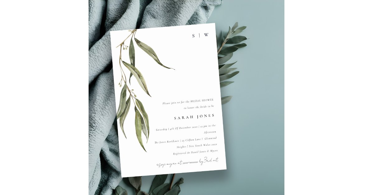 Simple Eucalyptus Botanical Bridal Shower Invitation | Zazzle