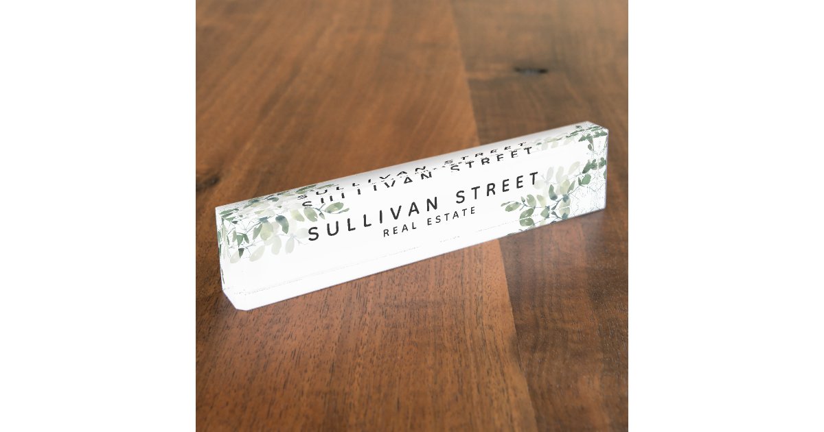 Simple Eucalyptus Greenery Desk Name Plate | Zazzle
