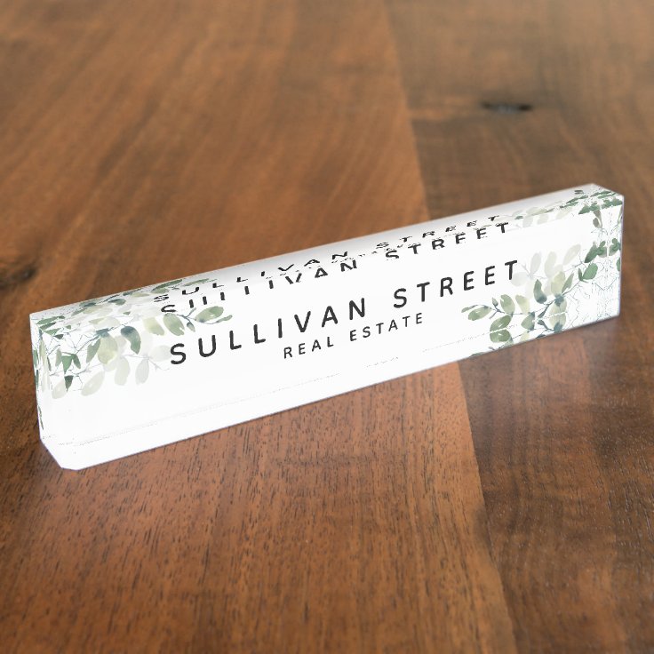 Simple Eucalyptus Greenery Desk Name Plate | Zazzle