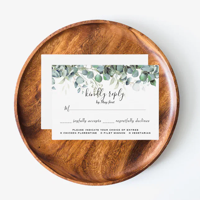 Simple Eucalyptus Greenery Wedding Meal Choice RSVP Card | Zazzle
