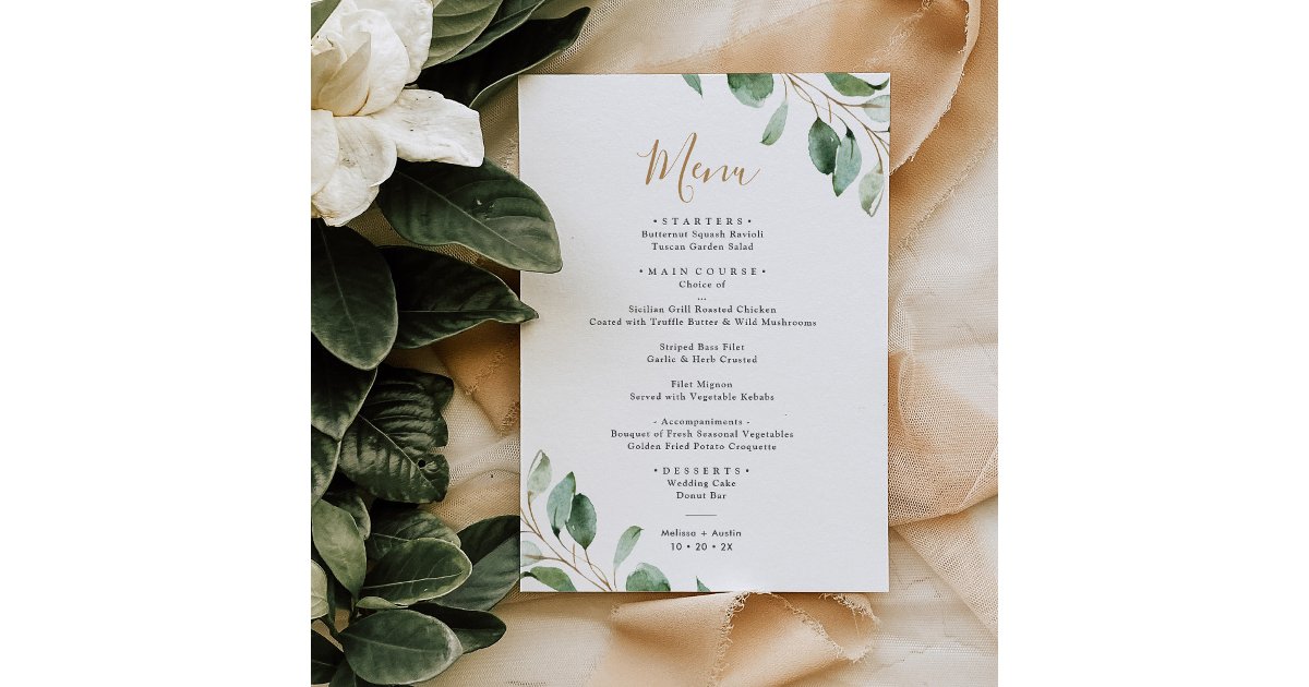 Simple Eucalyptus Greenery Wedding Menu Card | Zazzle