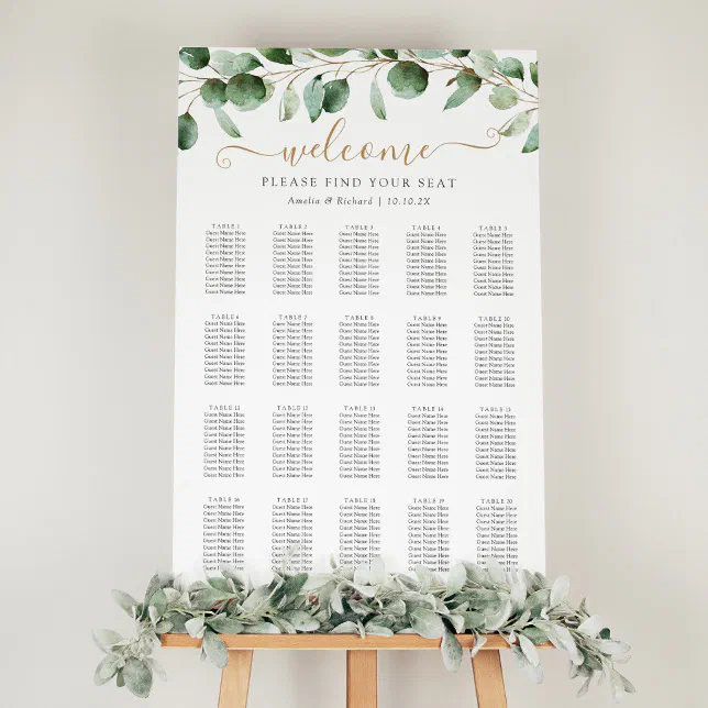 Simple Eucalyptus Greenery Wedding Seating Chart | Zazzle