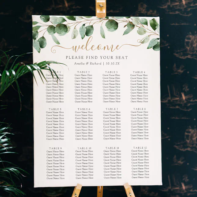 Simple Eucalyptus Greenery Wedding Seating Chart Foam Board | Zazzle