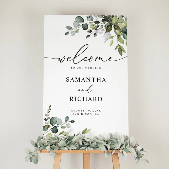 Simple Eucalyptus Greenery Wedding Welcome Foam Board | Zazzle