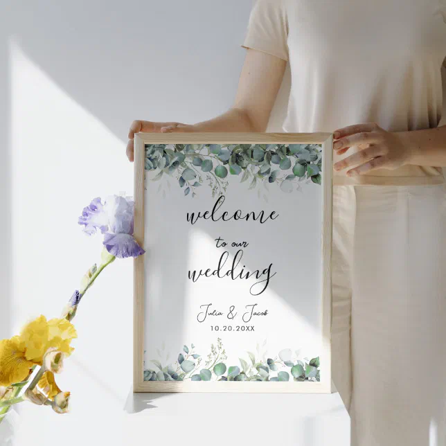 Simple Eucalyptus Greenery Wedding Welcome Poster | Zazzle