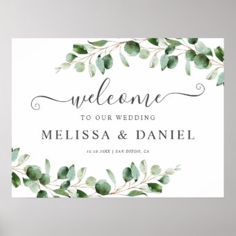Simple Eucalyptus Greenery Wedding Welcome Sign | Zazzle