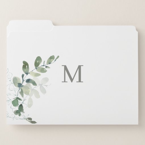 Simple Eucalyptus Monogram Sage Green File Folder | Zazzle