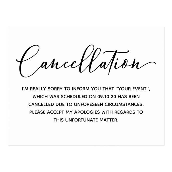 Simple Event Cancellation Notice Postcard | Zazzle.com