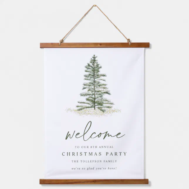 Simple Evergreen Christmas Welcome Sign Hanging Tapestry | Zazzle