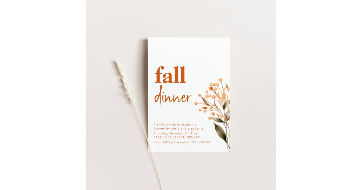Simple Fall Autumn Dinner Party Invitation | Zazzle