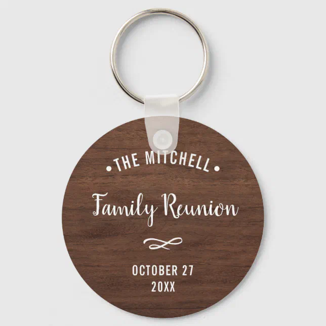 Simple Family Reunion Keepsake | Rustic Wood Look Keychain | Zazzle