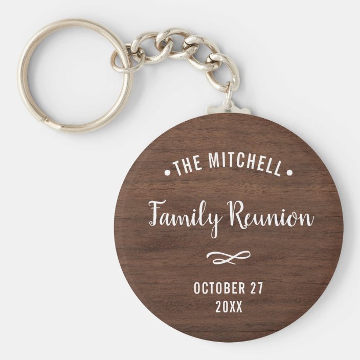 Simple Family Reunion Keepsake | Rustic Wood Look Keychain | Zazzle.com