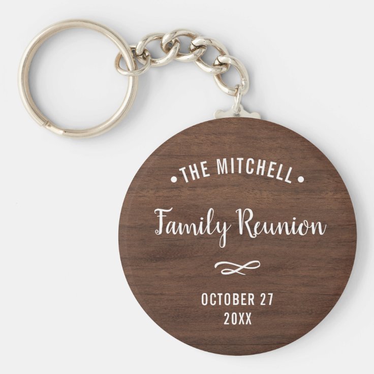 Simple Family Reunion Keepsake | Rustic Wood Look Keychain | Zazzle