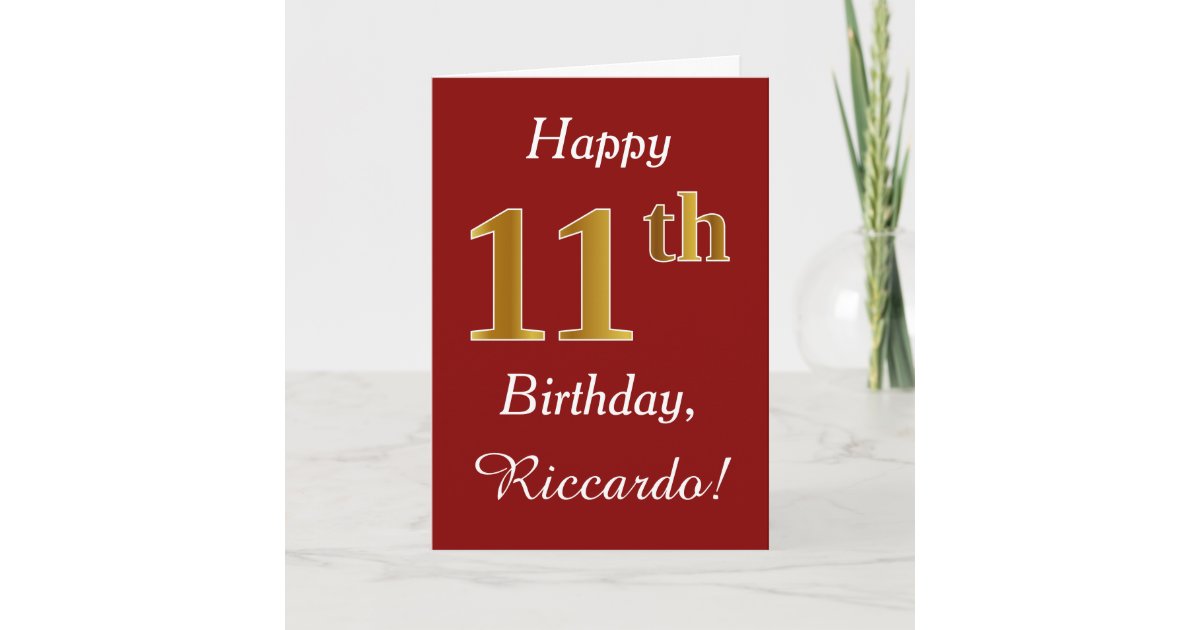 Simple Faux Gold 11th Birthday + Custom Name Card | Zazzle