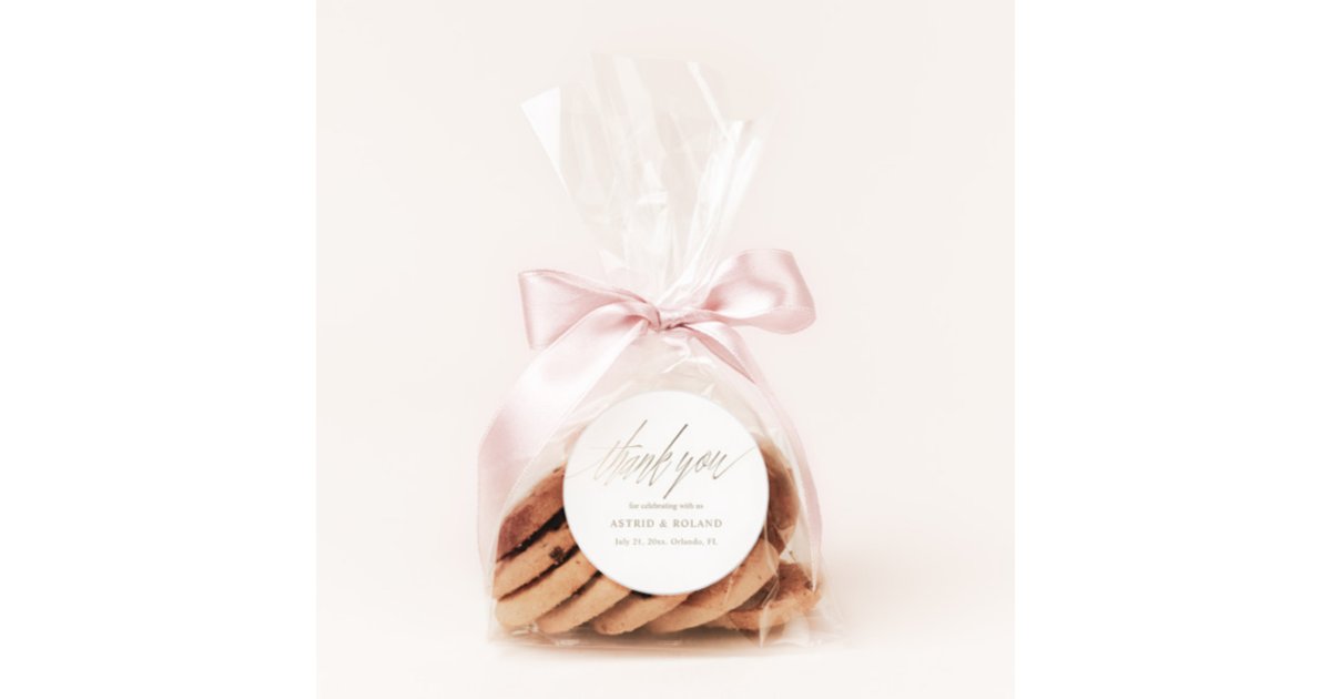 Simple Faux Gold Calligraphy Favor Wedding Classic Round Sticker | Zazzle