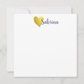 Simple Faux Gold Heart with Script Name Note Card | Zazzle