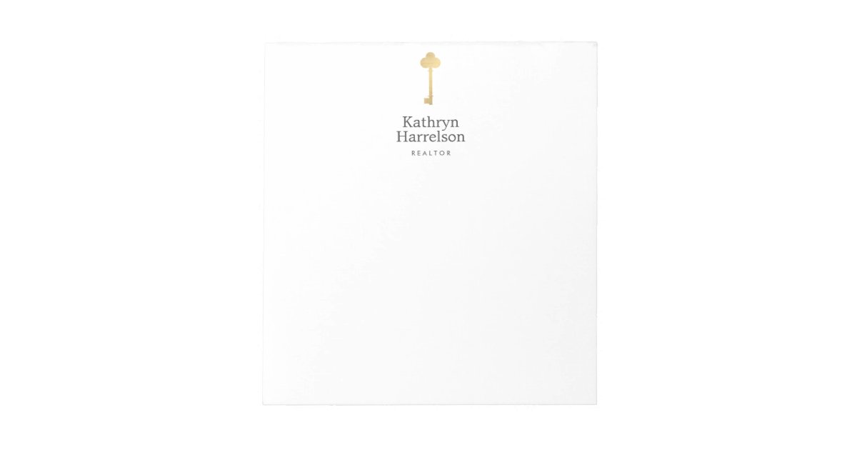 Simple Faux Gold Key Realtor Logo Notepad | Zazzle
