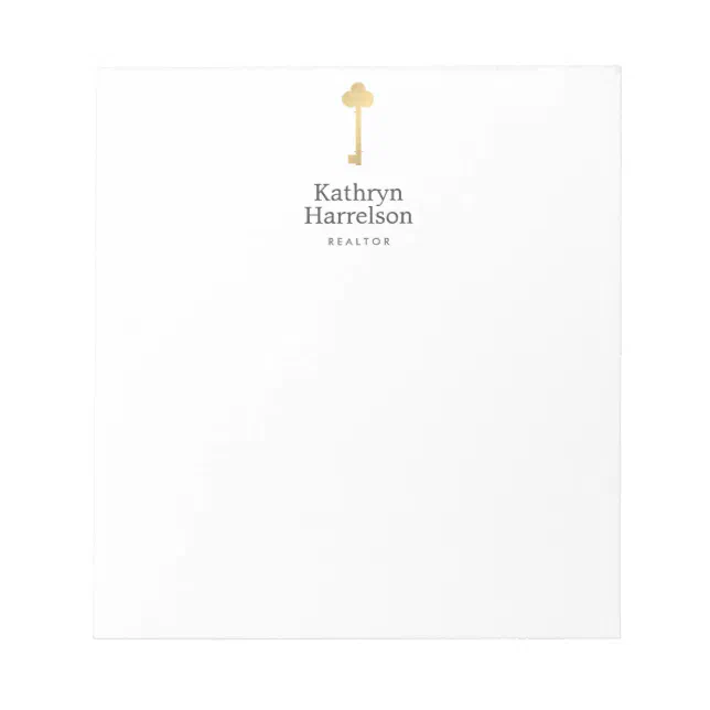 Simple Faux Gold Key Realtor Logo Notepad | Zazzle