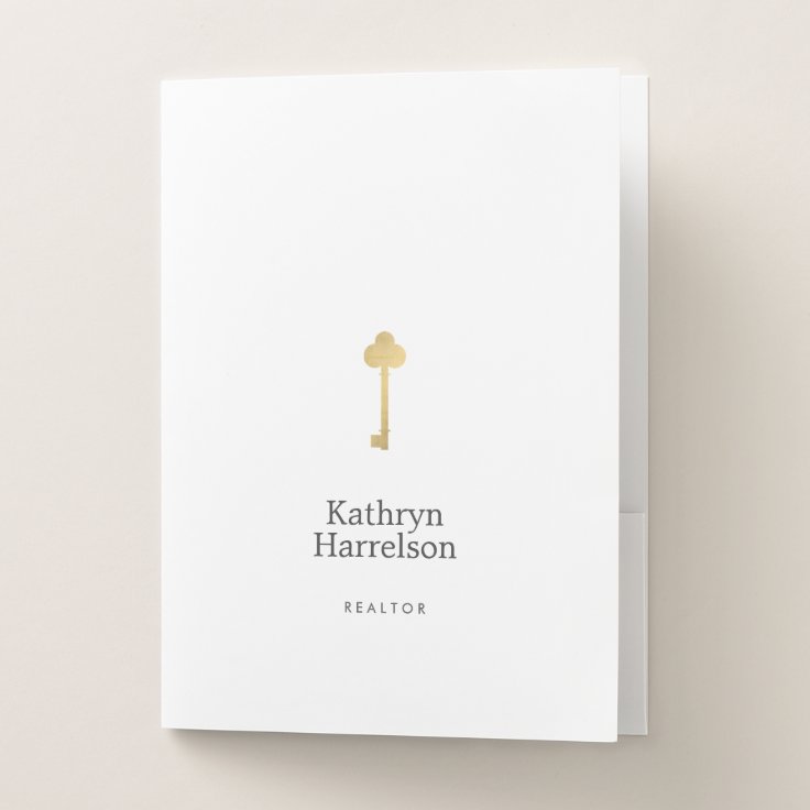Simple Faux Gold Key Realtor Logo Pocket Folder | Zazzle