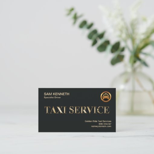 Simple Faux Gold Taxi Service Slogan Cab Service Business Card | Zazzle