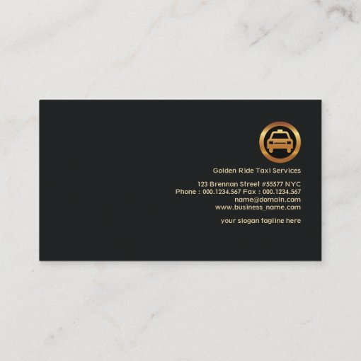 Simple Faux Gold Taxi Service Slogan Cab Service Business Card | Zazzle