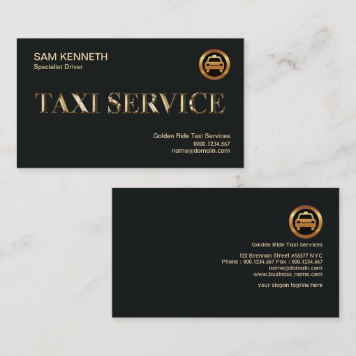 Simple Faux Gold Taxi Service Slogan Cab Service Business Card | Zazzle