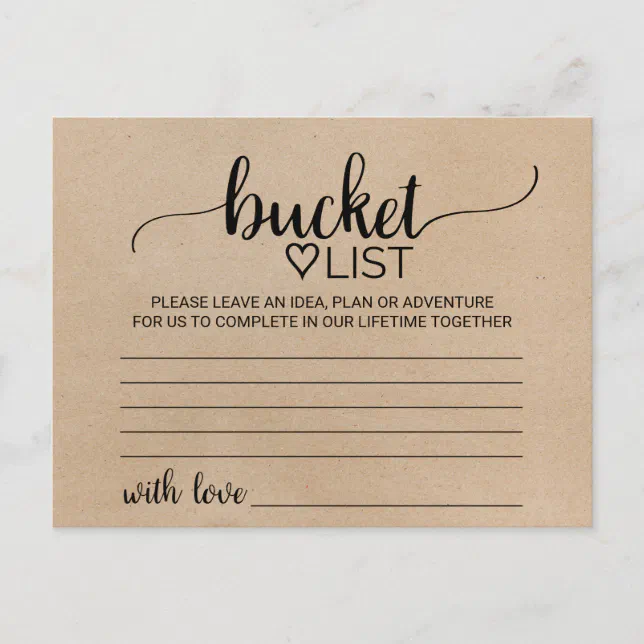 Simple Faux Kraft Calligraphy Bucket List Cards | Zazzle