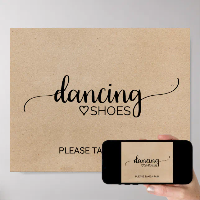 Simple Faux Kraft Calligraphy Dancing Shoes Sign | Zazzle