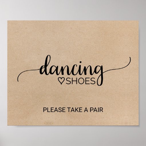 Simple Faux Kraft Calligraphy Dancing Shoes Sign | Zazzle