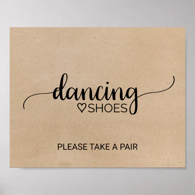 Simple Faux Kraft Calligraphy Dancing Shoes Sign | Zazzle