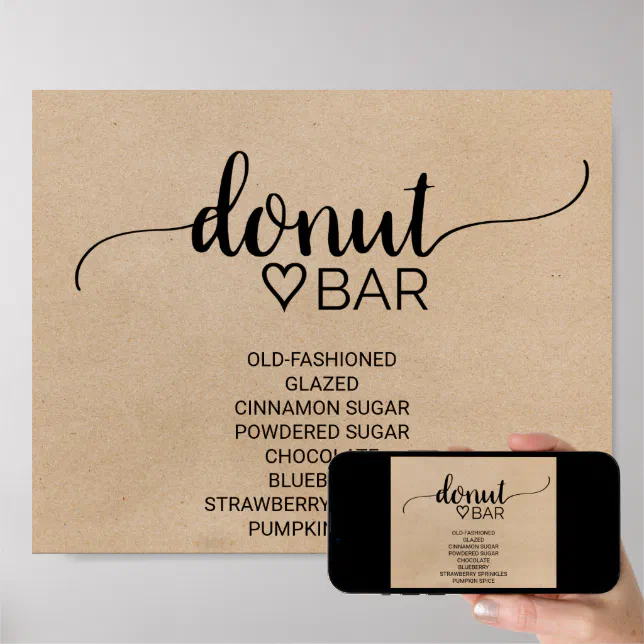 Simple Faux Kraft Calligraphy Donut Bar Sign | Zazzle