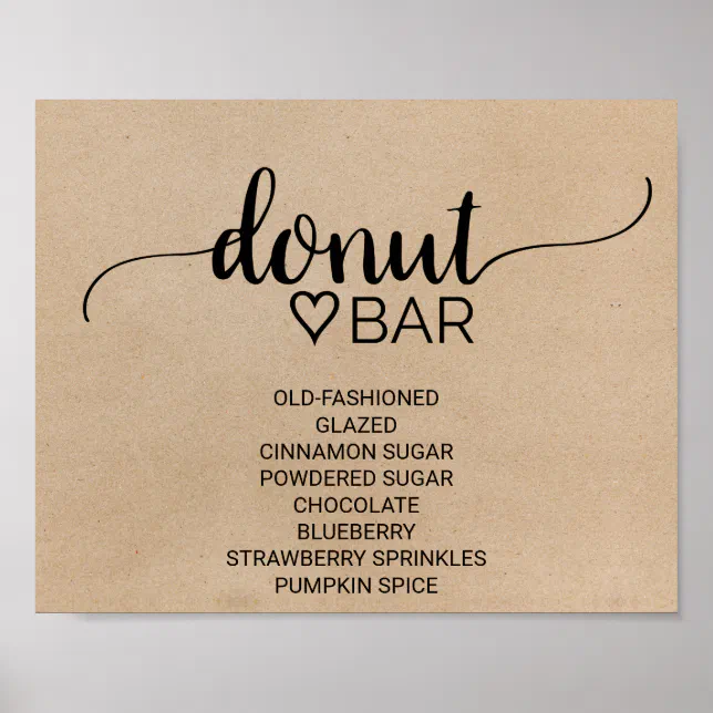 Simple Faux Kraft Calligraphy Donut Bar Sign | Zazzle