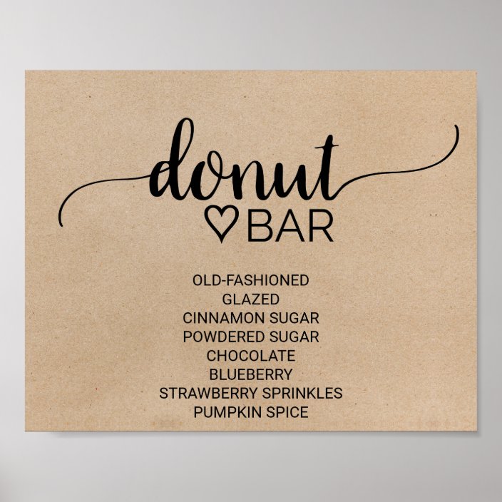 Simple Faux Kraft Calligraphy Donut Bar Sign | Zazzle.com