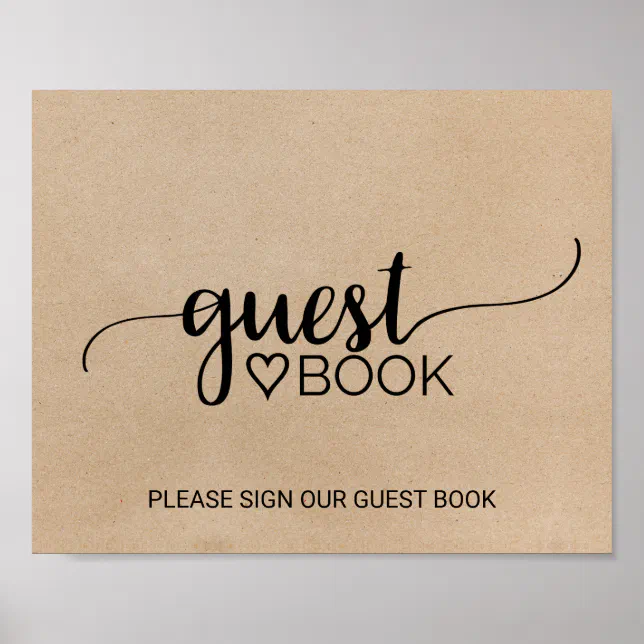 Simple Faux Kraft Calligraphy Guest Book Sign | Zazzle