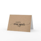 Simple Faux Kraft Calligraphy One Year Anniversary Card | Zazzle