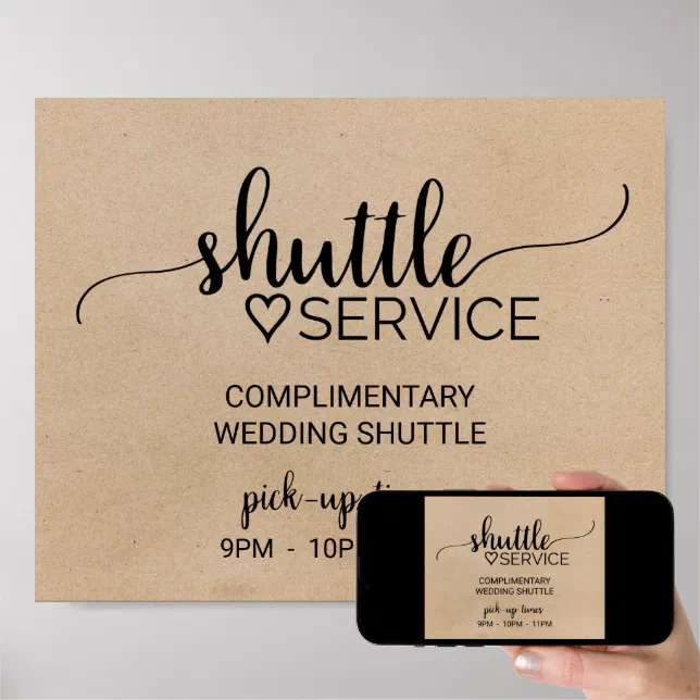 Simple Faux Kraft Calligraphy Shuttle Service Sign | Zazzle
