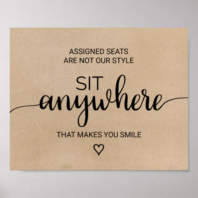 Simple Faux Kraft Calligraphy Sit Anywhere Sign | Zazzle